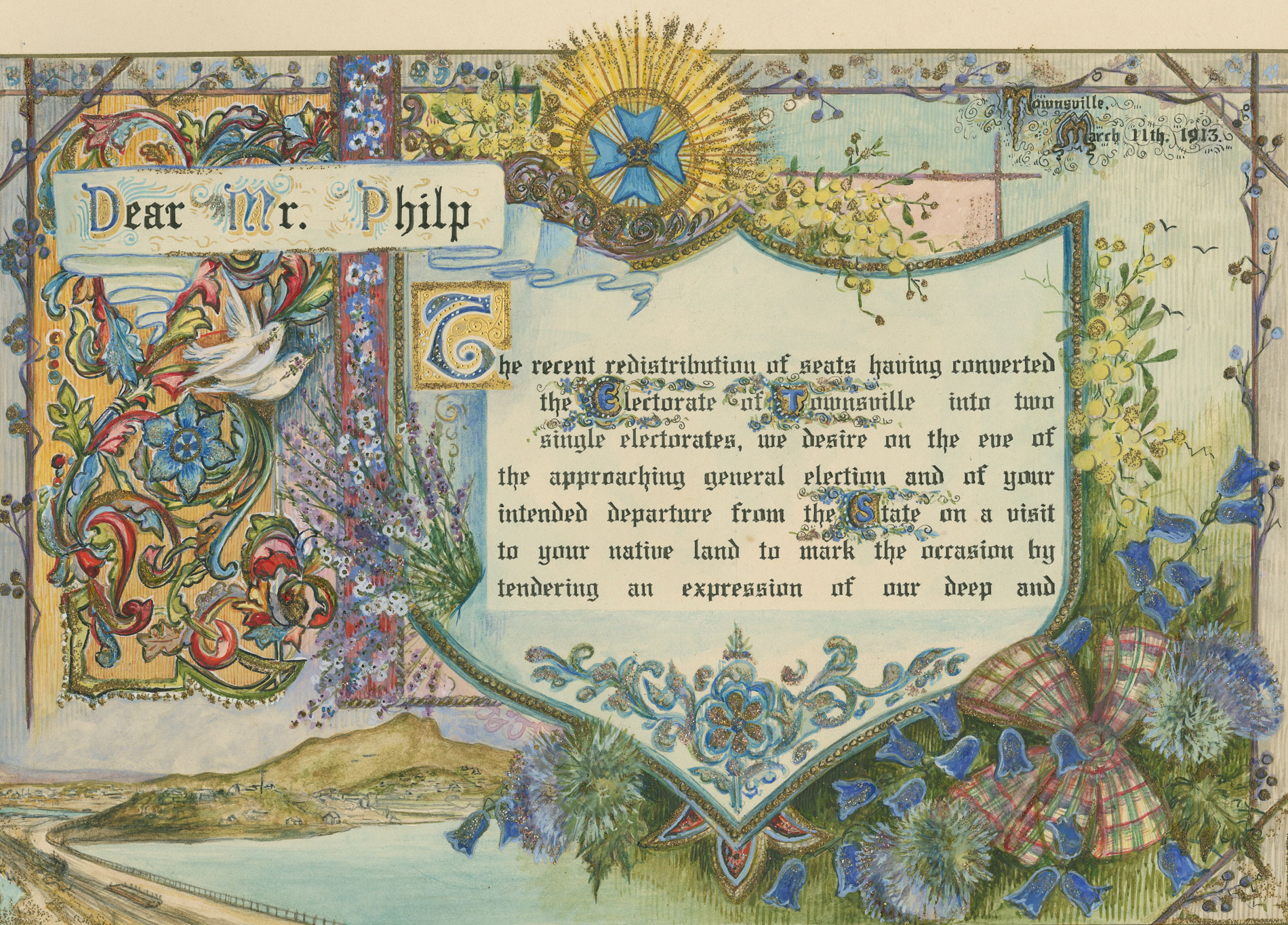 Illustrated title page from an album presented to Hon. Robert Philp on ...
