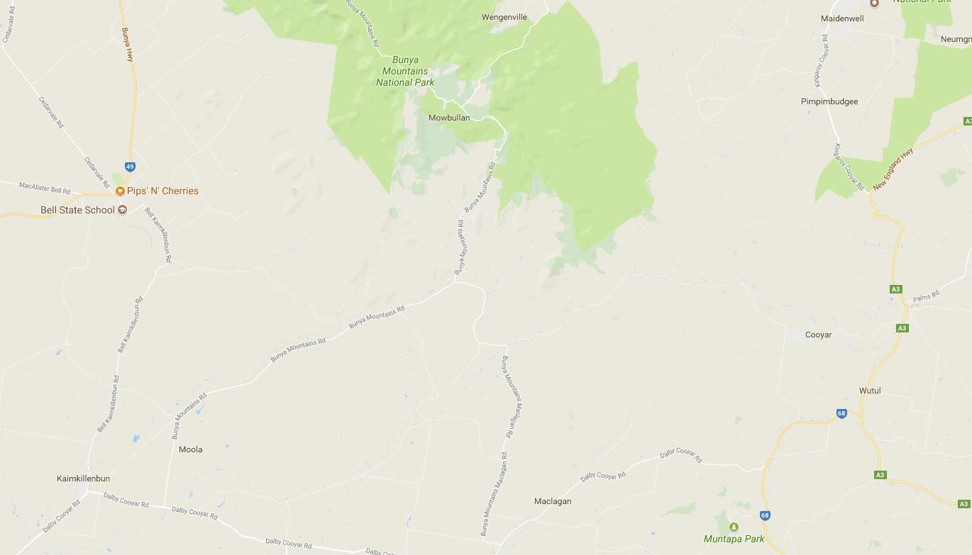 The area on the map showing the location of Yamsion, west of the Bunya ...