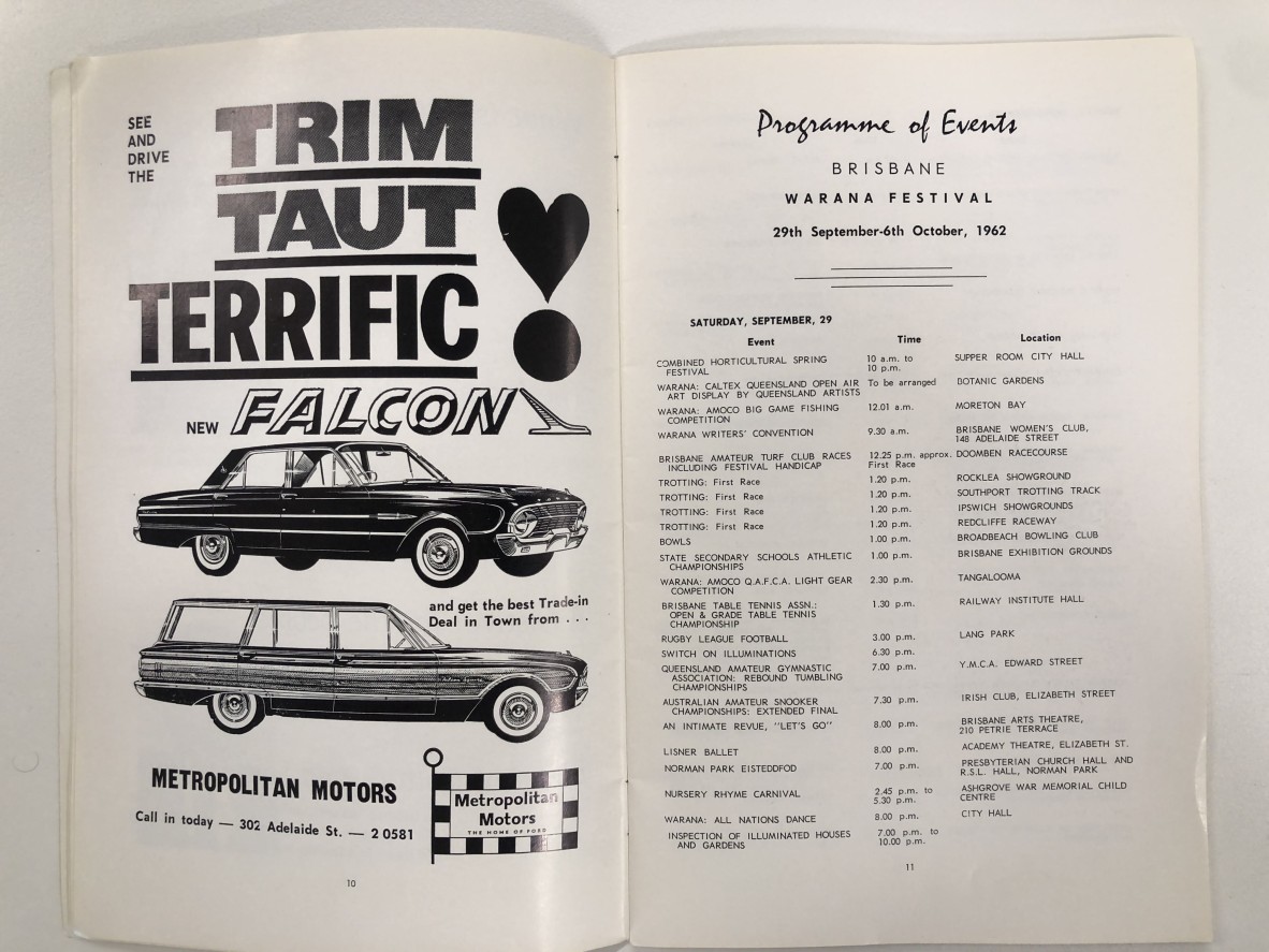 Blue skies: Brisbane's Warana Festival programs | State Library Of ...